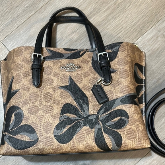 Coach | Bags | Coach Brown And Black Floral Crossbodyhangbagtote With ...